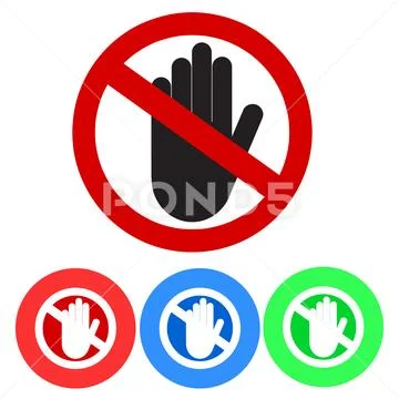 NO ENTRY sign. Stop palm hand icon in crossed out red circle. Stock ...