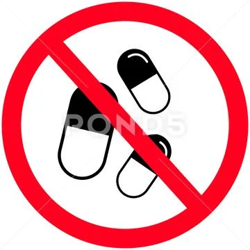 No pill sign on white background. No medical granules symbol. flat ...