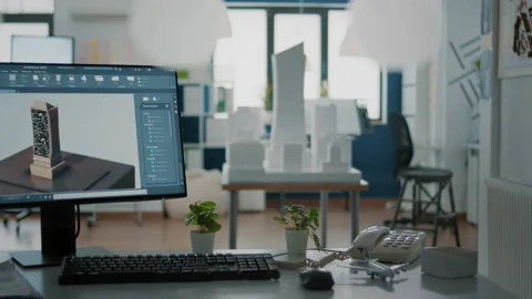 Nobody in office with 3d architecture de... | Stock Video | Pond5