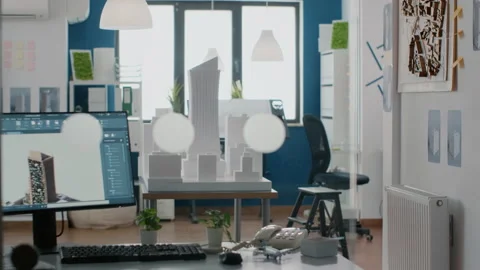 Nobody in office with building model and... | Stock Video | Pond5