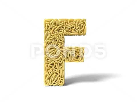 Noodle in shape of F letter. curly spaghetti for cooking. 3d ...