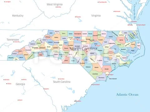 North Carolina counties map Stock Illustration ~ #262913092