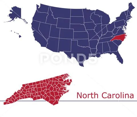 North Carolina map counties vector with USA map: Graphic #130006945