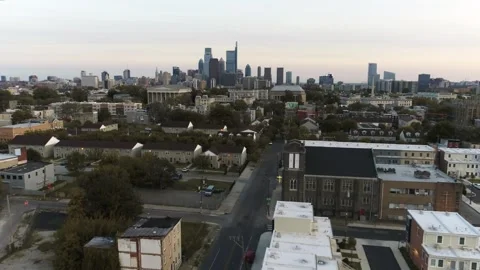 North Philadelphia drone during dusk on ... | Stock Video | Pond5