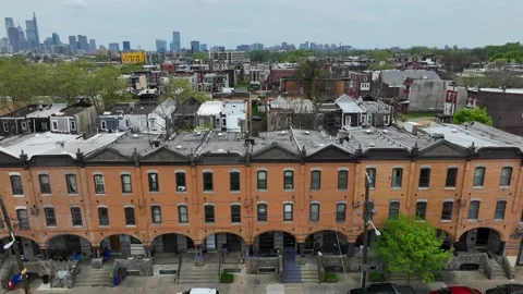 North Philly. Row homes lining street in... | Stock Video | Pond5