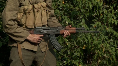 North Vietnamese NVA Soldier firing an A... | Stock Video | Pond5