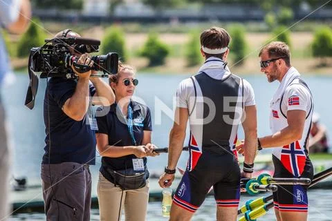 Photograph: Norwegian athletes on a World Rowing Cup Competition giving ...