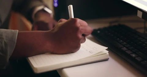 Notebook, hand and man writing, inspirat... | Stock Video | Pond5
