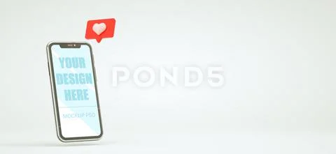 Like notification icon on smartphone on pink background. 3d ...