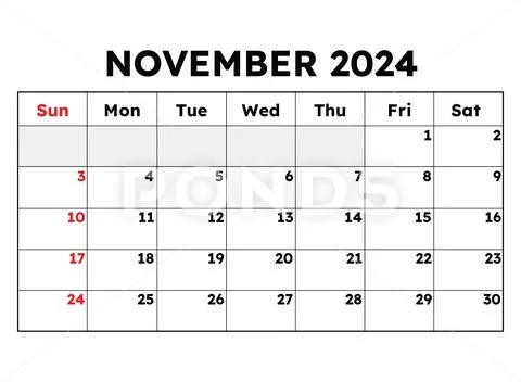 November 2024 calendar. Vector illustration. Monthly planning for your ...