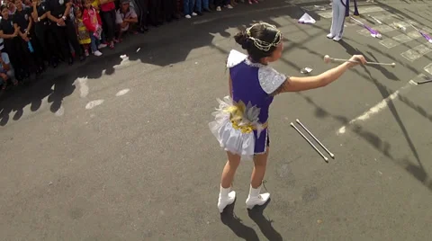 novice majorette baton twirling exhibiti... | Stock Video | Pond5