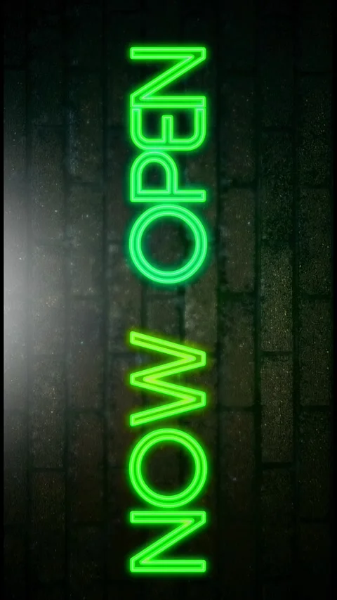 "Now Open" calls neon text slogan | ver... | Stock Video | Pond5