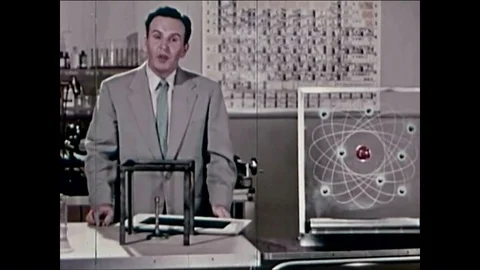 Nuclear energy is explained in the 1950s... | Stock Video | Pond5