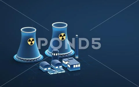 Nuclear power station and nuclear energy, 3d rendering.: Royalty Free ...
