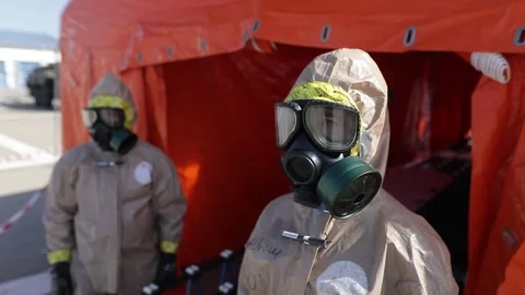 Nuclear radiation accident exercise dril... | Stock Video | Pond5