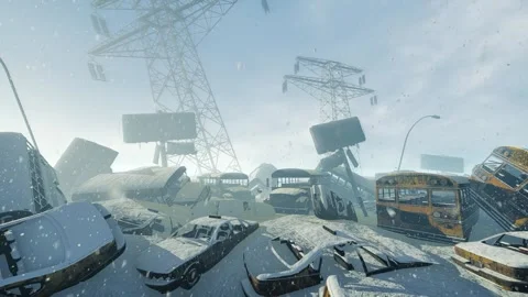 Nuclear snow falling on the destroyed in... | Stock Video | Pond5
