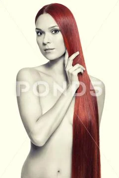 Nude woman with long red hair Portrait of beautiful young nude woman with ... ~ Premium Photo ...