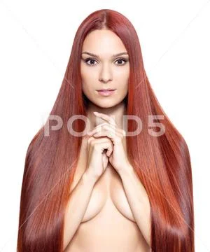 Nude woman with long red hair Portrait of beautiful young nude woman with ... Stock Photo #229018555