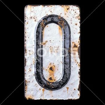 Number 0 made of forged metal on the background fragment of a metal ...