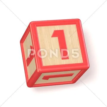 Number 1 ONE wooden alphabet blocks font rotated. 3D ~ Clip Art #67644143
