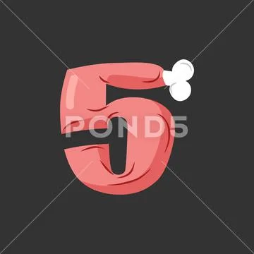 Number 5 meat. Pork and bone font five. Ham alphabet sign. Beef ABC ...