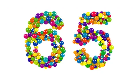 Number 65 as colorful balls over white | Stock Video | Pond5
