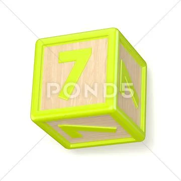 Number 7 SEVEN wooden alphabet blocks font rotated. 3D: Royalty Free ...