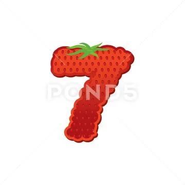Number 7 Strawberry font. Red Berry lettering seven alphabet. Fruits ...