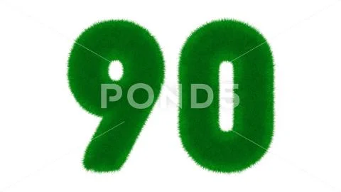 Number 90 from natural green font in the form of grass on an isolated ...