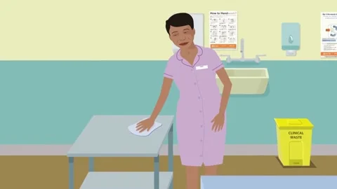 Nurse cleaning hospital table animation.... | Stock Video | Pond5