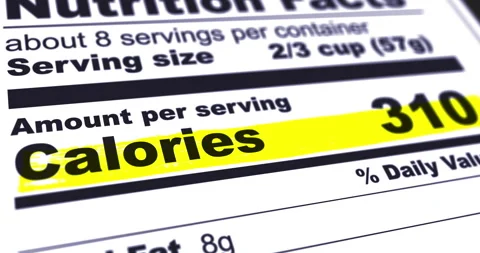 Nutrition Facts Label with Calories line... | Stock Video | Pond5