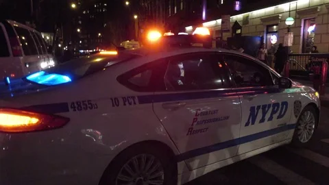 NYPD police cop car backing up with turr... | Stock Video | Pond5
