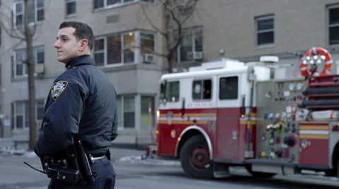 NYPD police officer FDNY firetruck slow ... | Stock Video | Pond5