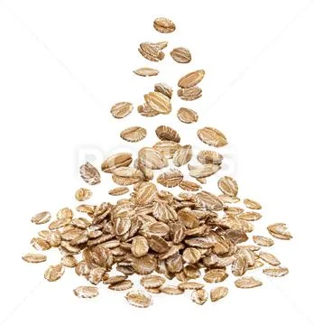 Oat rye flakes falling on pile isolated on white background ~ Hi Res ...