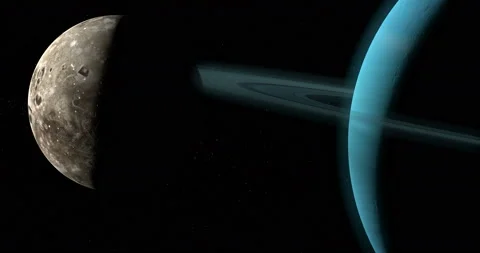 Oberon moon orbiting around Uranus plane... | Stock Video | Pond5