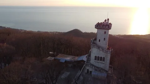Observation tower on Mount Akhun. Aero-p... | Stock Video | Pond5