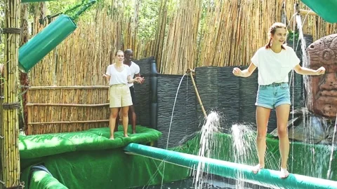 Obstacle course over the water - fun adv... | Stock Video | Pond5