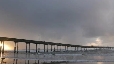Ocean Beach pier in rainy weather, sea w... | Stock Video | Pond5