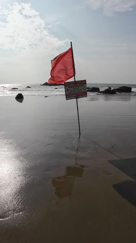 Ocean Safety Warning Sign Board With Red... | Stock Video | Pond5