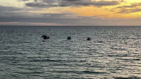 ocean with three boats on water - waves ... | Stock Video | Pond5