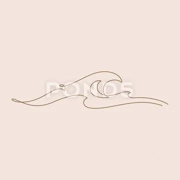 Ocean wave ripple splashing line art minimal Illustration #252483236