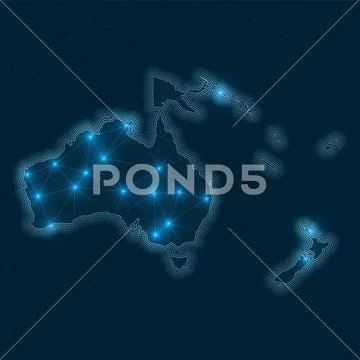 Oceania network map. Abstract geometric map of the continent. Digital ...