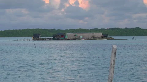 Oceania - small floating seaweed farm is... | Stock Video | Pond5