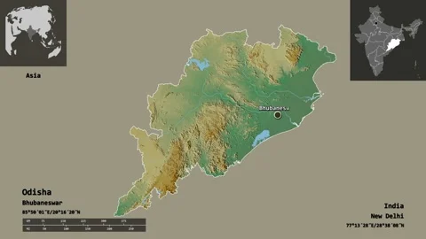 Odisha location. India. Relief map | Stock Video | Pond5