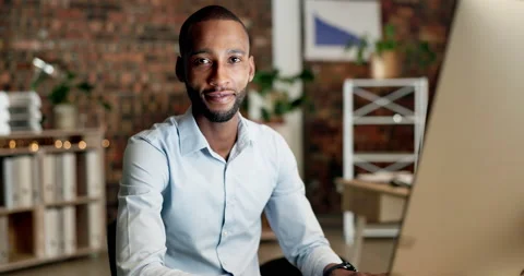 Office, black man and face of a happy bu... | Stock Video | Pond5