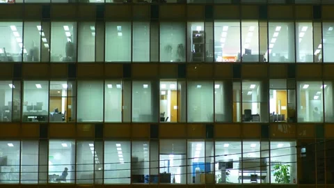 Office building shoot from outside at ni... | Stock Video | Pond5