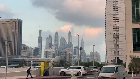 Office entrance podium with skyscrapers ... | Stock Video | Pond5