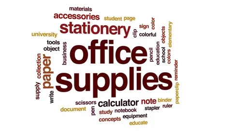 Office supplies animated word cloud, tex... | Stock Video | Pond5