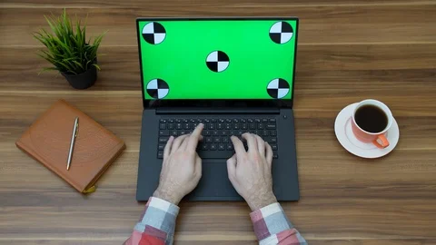 Office table with laptop computer with g... | Stock Video | Pond5