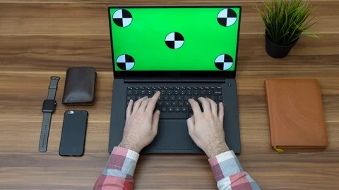 Office table with laptop computer with g... | Stock Video | Pond5